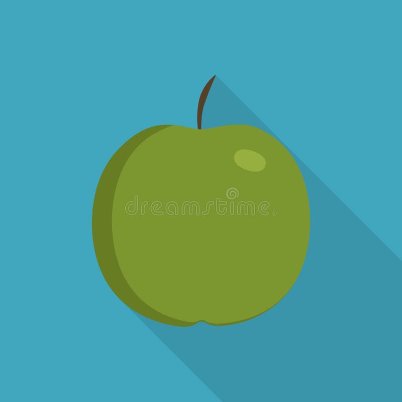 Green Apple Icon in Flat Long Shadow Design Stock Vector - Illustration ...