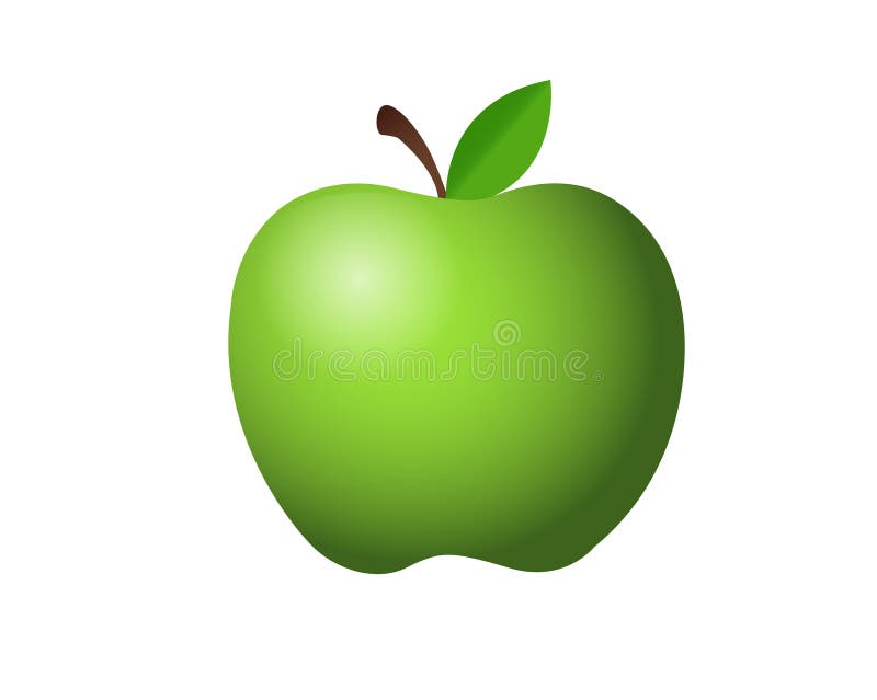 Green Apple Icon, Shown with Stem, Single, Leaf Stock Illustration ...
