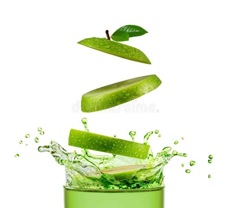 Green Apple Juice Splashing with Its Fruits Stock Image - Image of ...