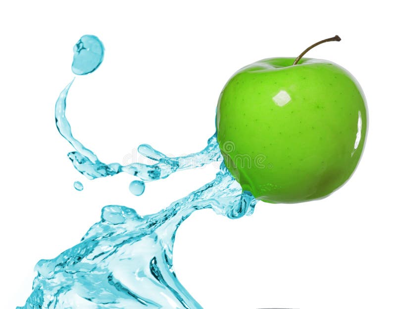 Green Apple in Juice Splash Isolate on White Stock Image - Image of ...