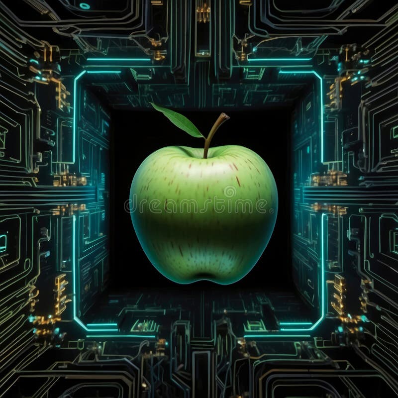 A Green Apple Kept Alive with Light Circuits and Electronic Chips ...