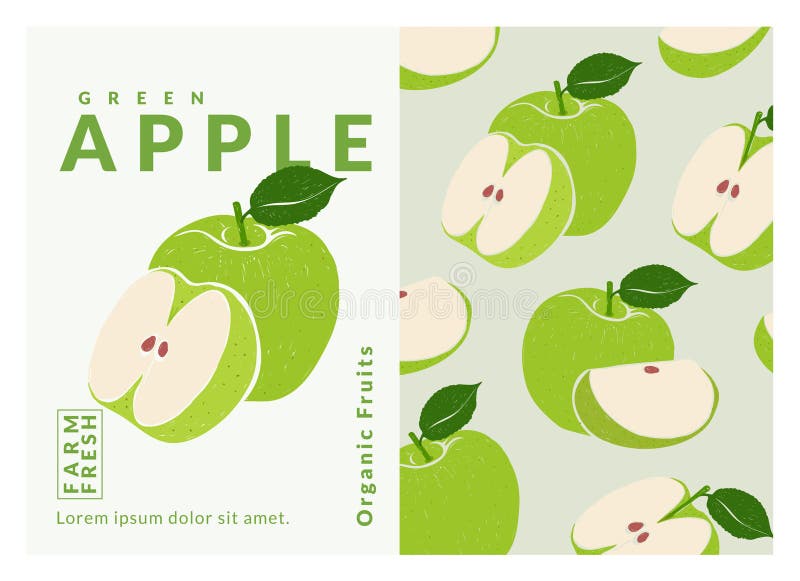 Green Apple Label Packaging Design Templates, Hand Drawn Style Vector ...