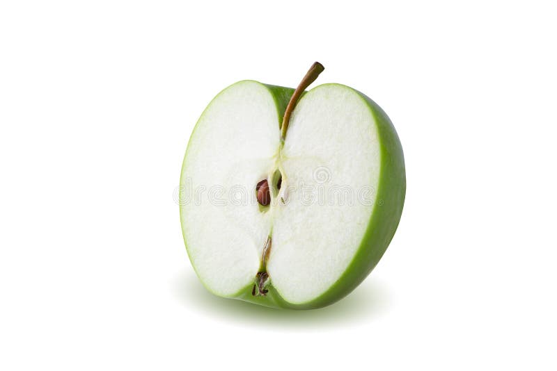 Green Apple with Green Leaf and Cut Slice with Seed Isolated on White ...