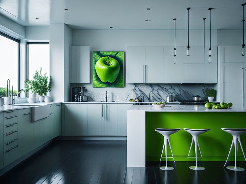 Green Apple in a Lightful and Modern Kitchen. Ai Generative Stock ...