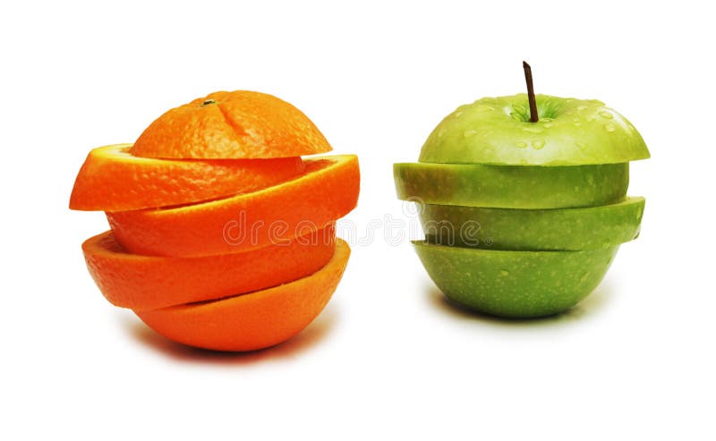 Green Apple and Orange Isolated on White Stock Photo - Image of eating ...