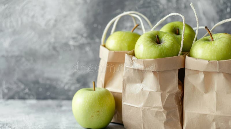 Green apple in a paper bag stock image. Image of healthy - 327013817
