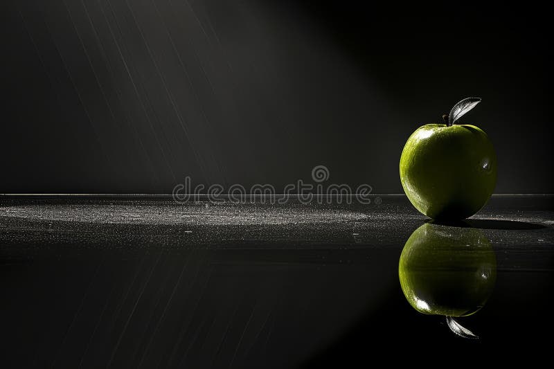 Green Apple on a Reflective Surface Under Dramatic Lighting. Stock ...