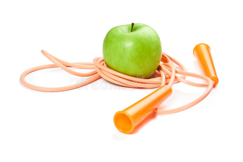 A Green Apple and Rope on White Stock Image - Image of freshness ...