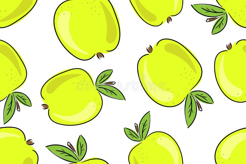 Green Apple Seamless Pattern Cartoon Vector Illustration Stock Vector