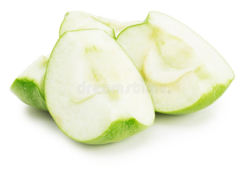 Green Apple Slices Isolated on the White Background Stock Image - Image ...
