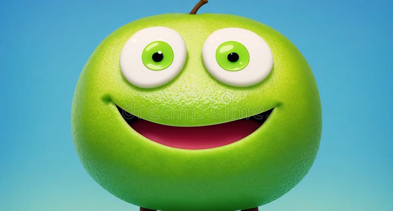 A Green Apple with a Smiling Face. Stock Photo - Image of grinning ...