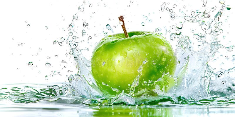 A Green Apple in a Splash of Water Stock Illustration - Illustration of ...