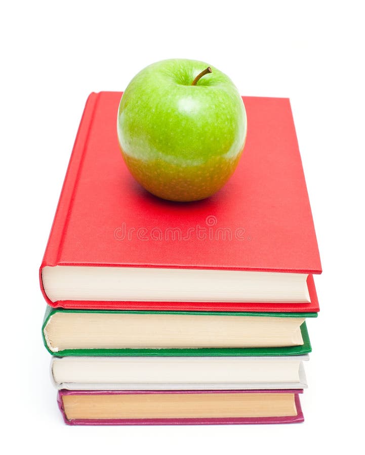 Red Apple on a Stack of Books Stock Image - Image of reading, lecture ...