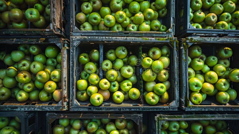 Green Apple Storage. Set of Apples in Boxes. Top View. Stock Image ...