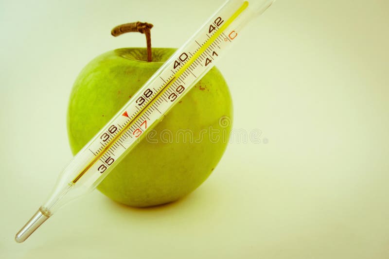 Green Apple with Thermometer, Vintage Effect Stock Image - Image of ...