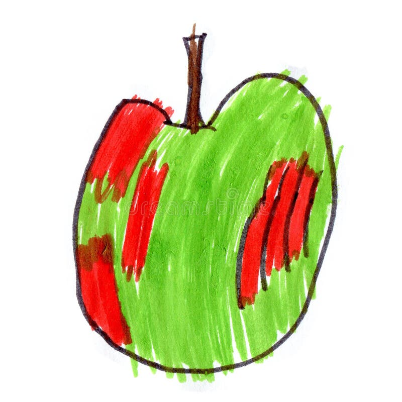 Green Apple Using Doodle Art or Hand Drawing Kid Style Stock ...