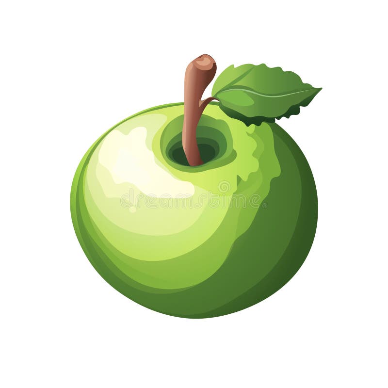 Green Apple Vector Illustration with Leaf and Stem. Realistic Green ...