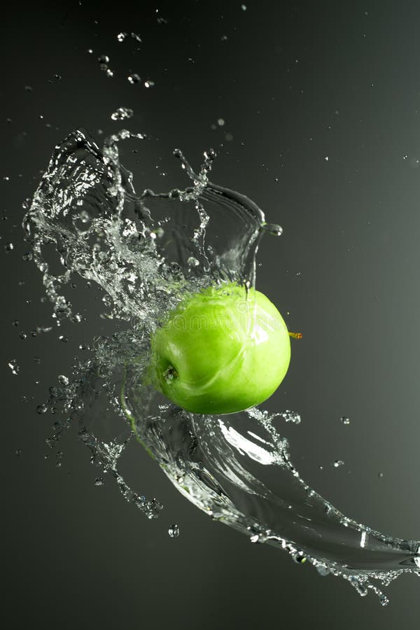 Green Apple with Water Splash, on Black Stock Photo - Image of nature ...