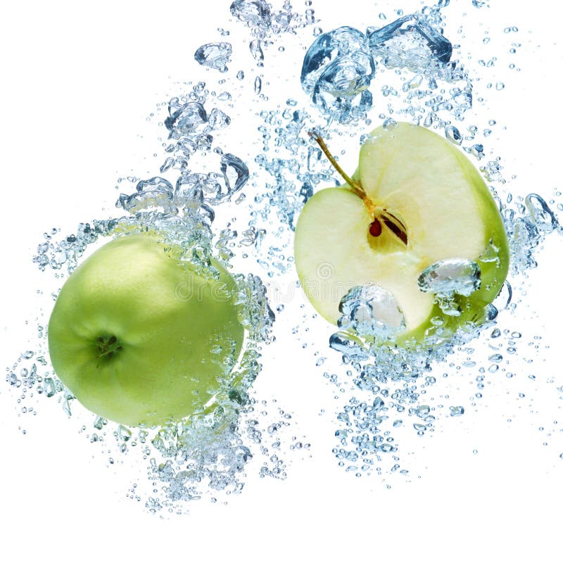 Green Apple Splashing into Water. Stock Illustration - Illustration of ...