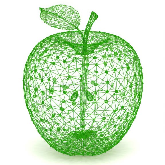 Green Apple Wireframe Illustration on White Background Geometric Design ...