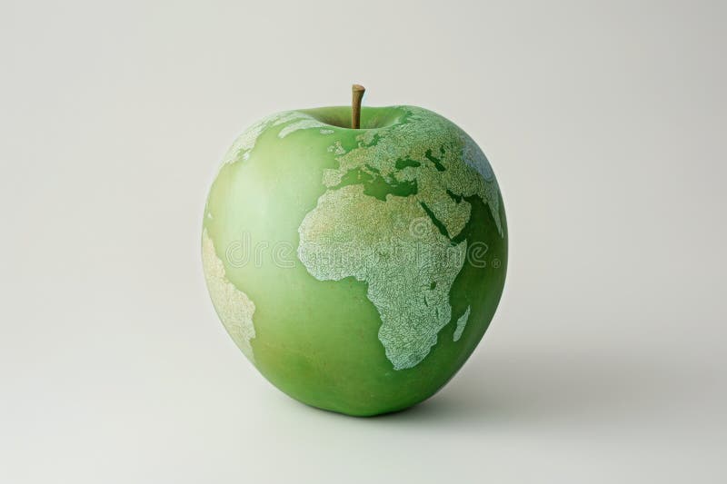 Green Apple with World Map. Generative AI Stock Illustration ...
