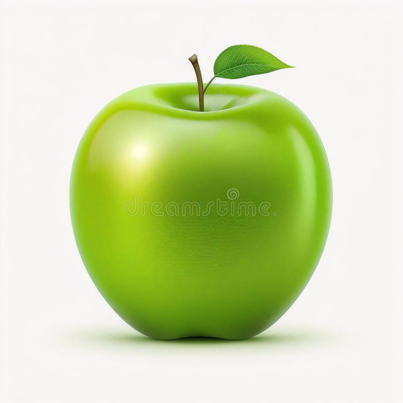 A Beautiful Green Apple with a Leaf on a White Background Stock ...