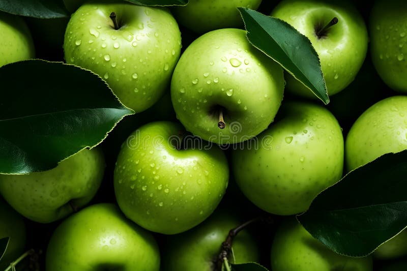 Fresh Green Apples Background, Top View Stock Illustration ...