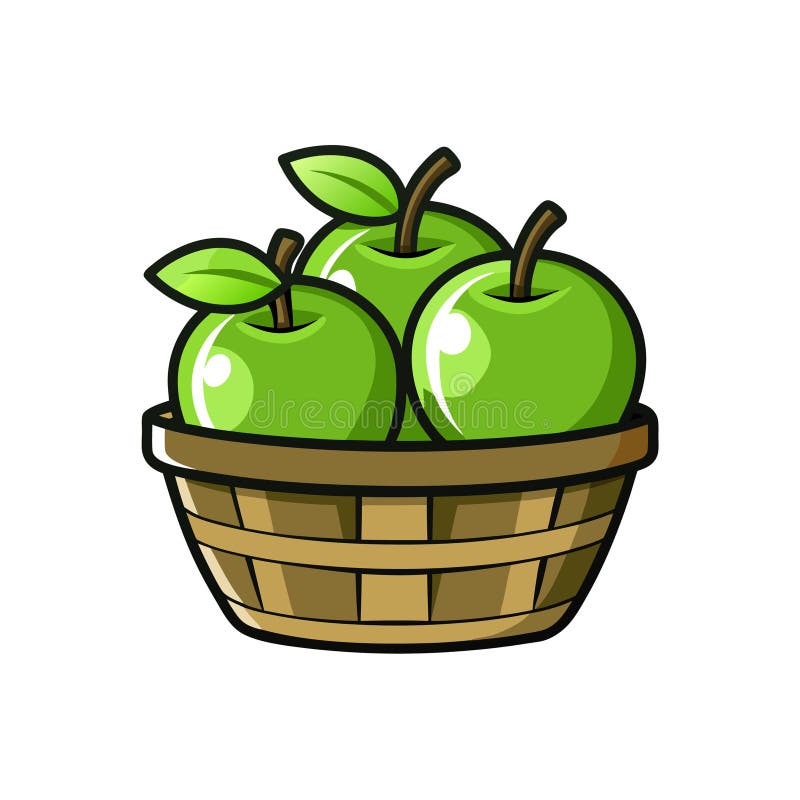 Green Apples in Basket: Fresh Fruit Harvest Icon Stock Illustration ...