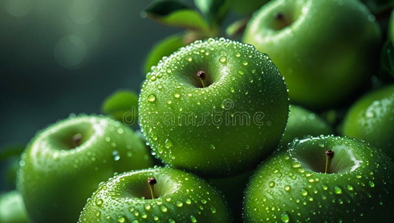 Green Apples in Drops of Water Stock Image - Image of fruit, apples ...