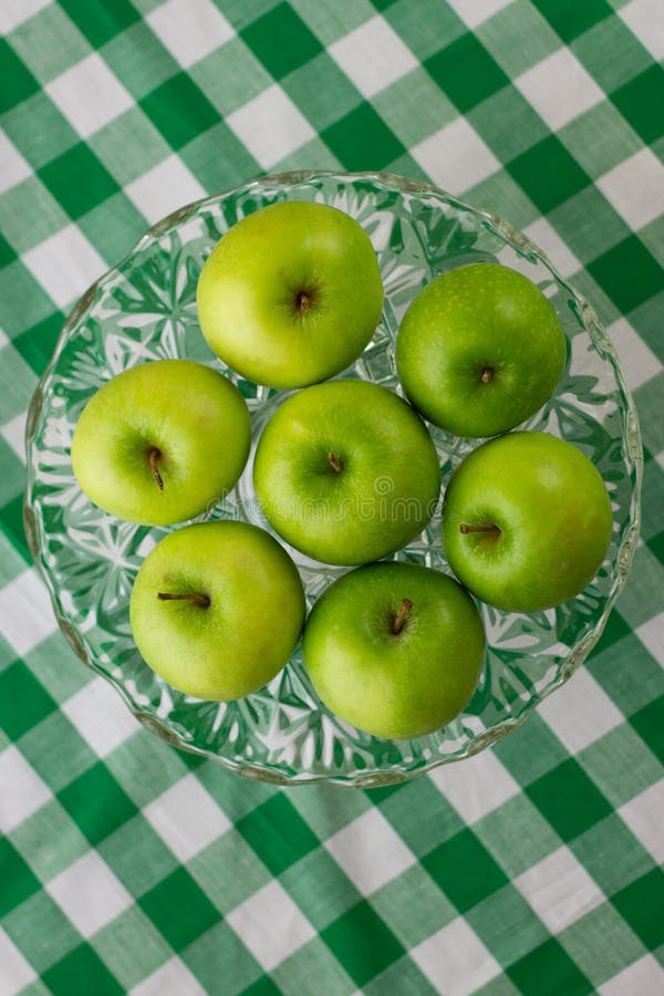 Green Apples on Emerald Gingham Stock Image - Image of seven, white ...