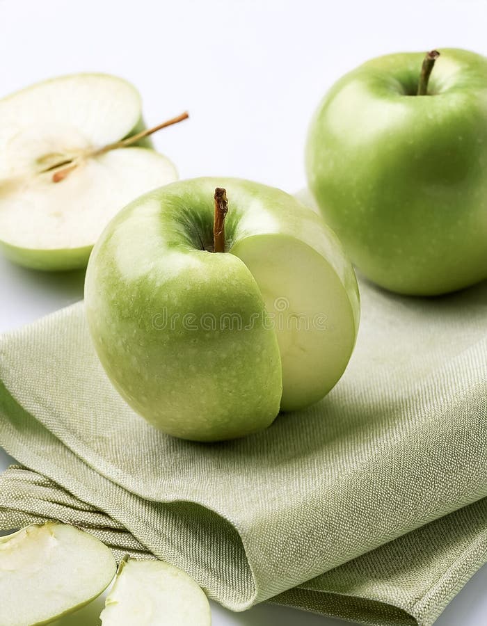 Green Apples, Peeled or Cut on a Natural White Stock Image - Image of ...