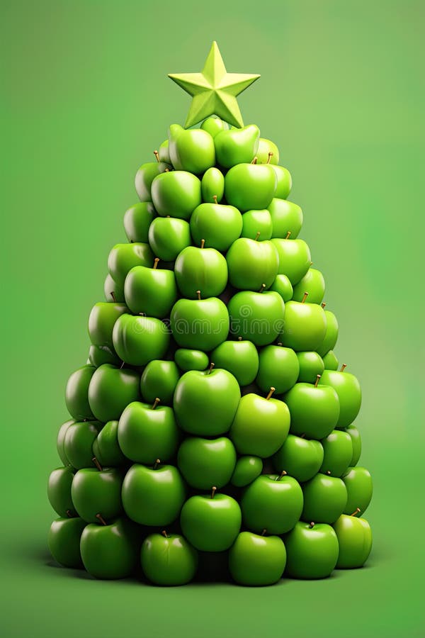 Green Apples Piled Up in a Shape of a Christmas Tree. Ai Generative ...