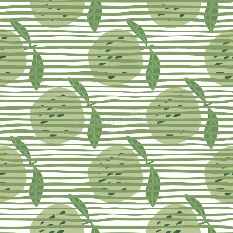 Green Apples Seamless Pattern in Doodle Style on Stripes Background ...