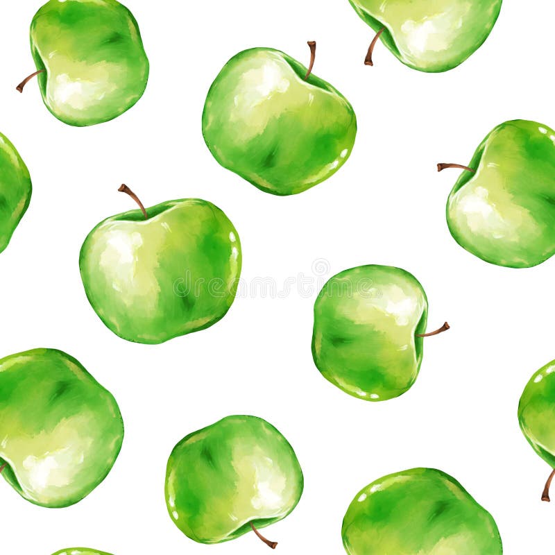 Green Apples Seamless Pattern on the White Background. Hand Drawn Fruit ...