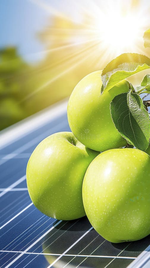 Green Apples on Solar Panel in Sunlight Stock Image - Image of outdoor ...