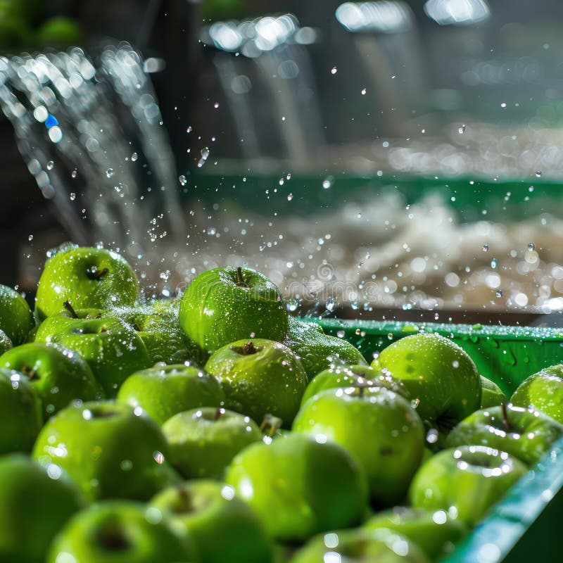 Green Apples are Washed in Water at Factory. Generative AI Stock Image ...