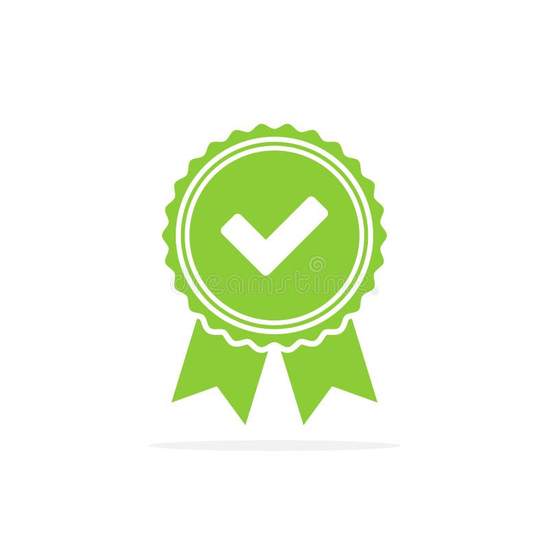 Green Approved or Certified Medal Icon in a Flat Design with Shadow ...