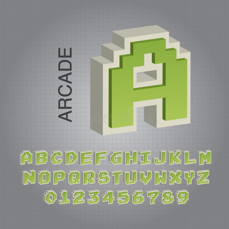 Green Arcade Alphabet and Numbers Vector Stock Vector - Illustration of ...