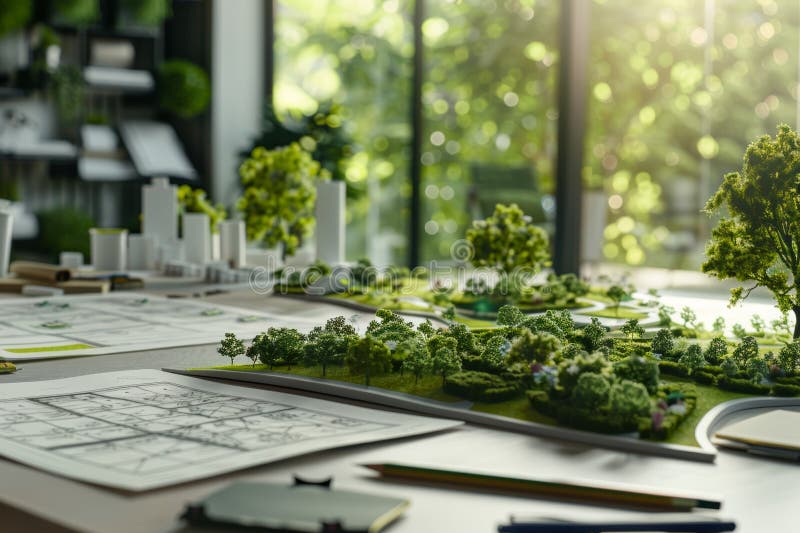Green Architectural Plans and Landscape Design Concept on Desk for ...