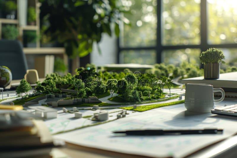 Green Architectural Plans Landscape Design Environment Concept Desk ...