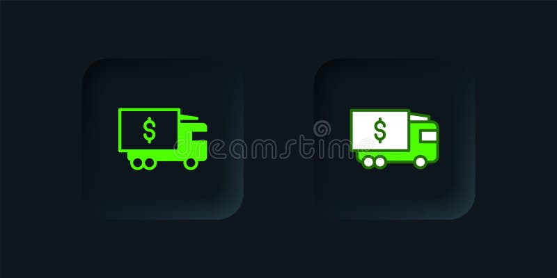 Green Armored Truck Icon Isolated on Black Background. Black Square ...