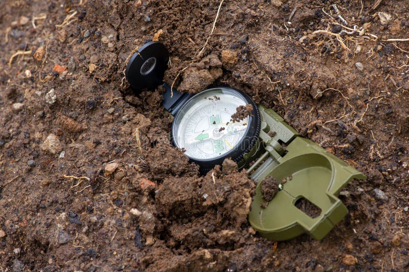 An Green Army Magnetic Compass on the Ground Stock Image - Image of ...