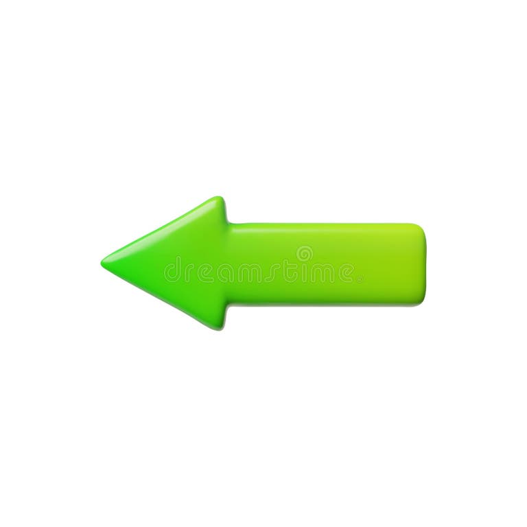 Green Arrow 3D Cartoon Vector Icon, Glossy Left Side Direction Pointer ...