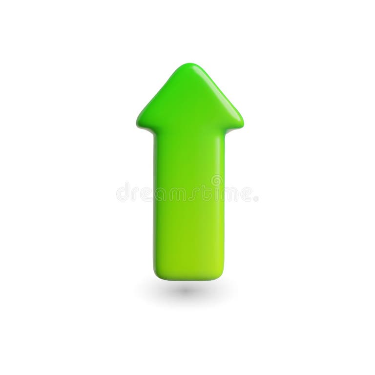 Green Arrow Growth Trend 3D Plastic Icon, Vector Glossy Up Direction ...