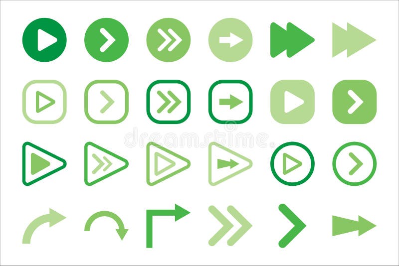 Green Arrow Icon Set or Play Symbol Stock Vector - Illustration of ...