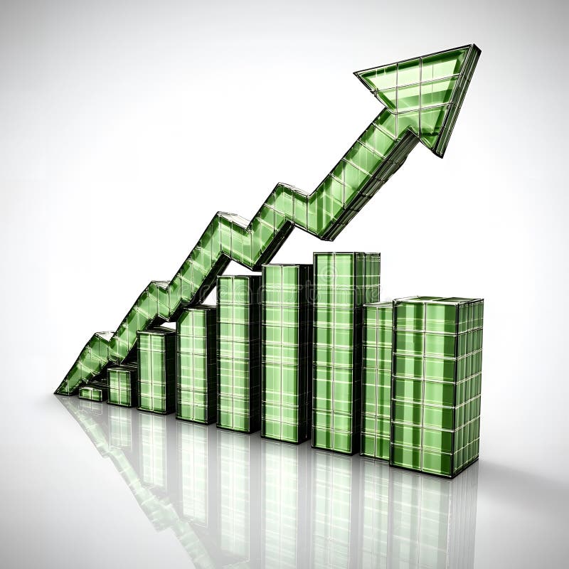 Green Arrow Pointing Up on a Bar Graph Stock Illustration ...