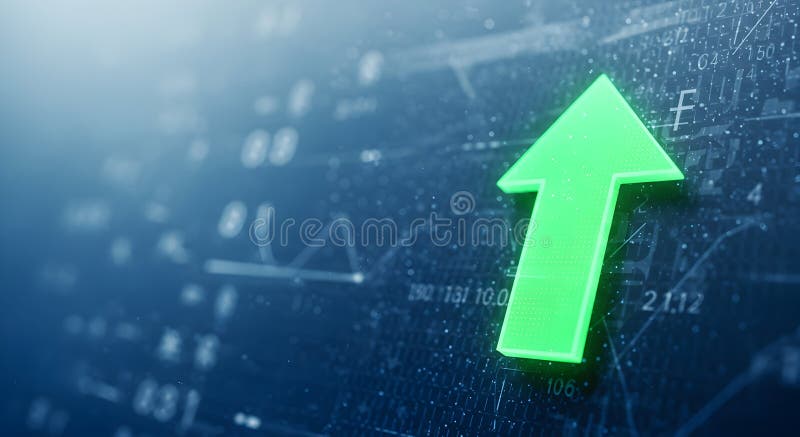 Green Arrow Pointing Upwards on Digital Display Representing Growth ...