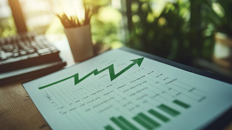 Green Arrow Shows Financial Growth on Data Sheet Stock Illustration ...