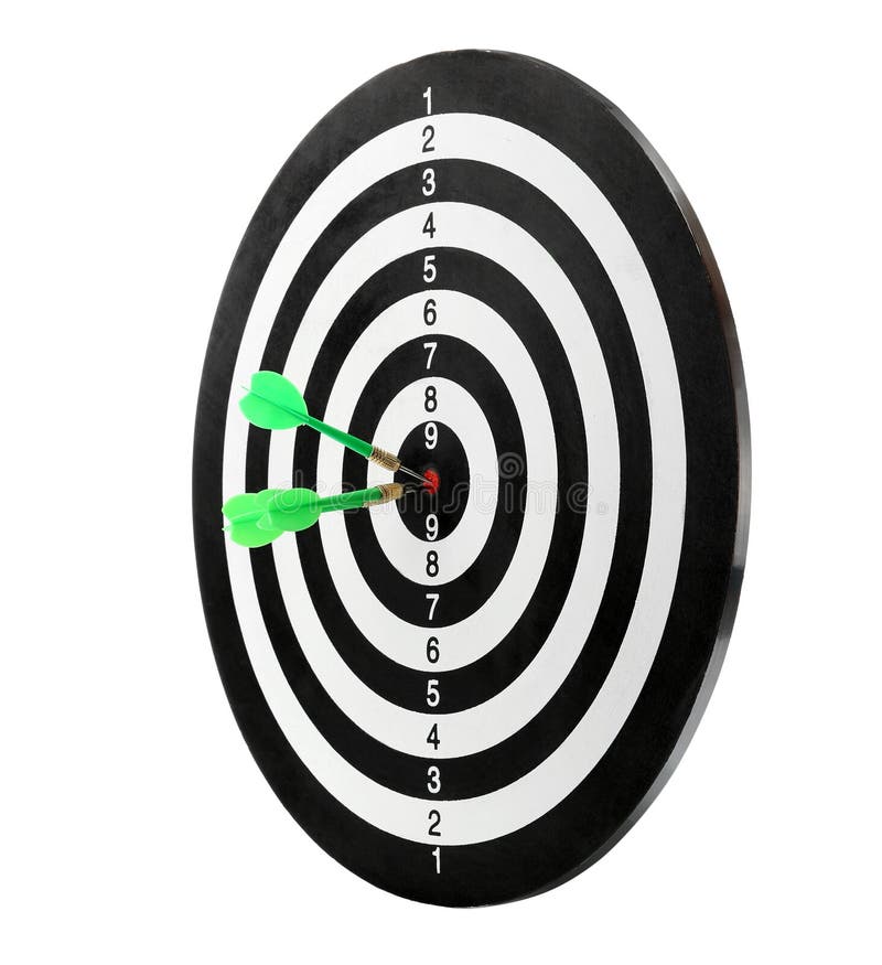 Green Arrows Hitting Target on Dart Against White Background Stock ...