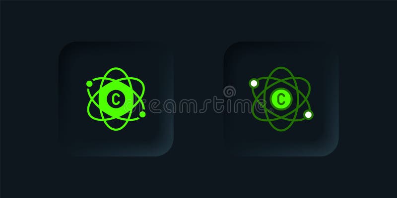Green Atom Icon Isolated on Black Background. Symbol of Science ...
